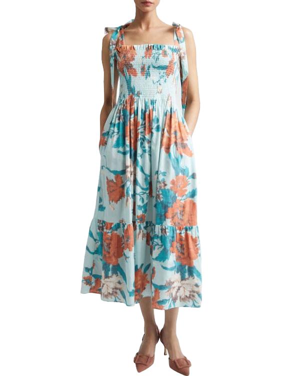 ERDEM Erdem Floral Tiered Cotton Midi Sundress